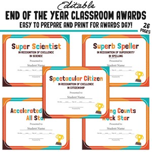Editable Class Superlative End-of-year Student Awards, 26 Pages, PDF ...