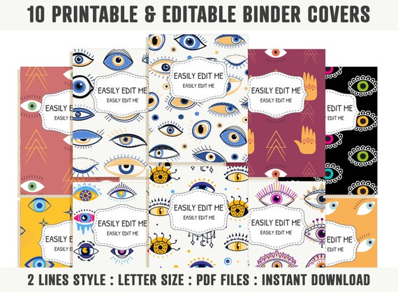 Eye Binder Cover Printable Editable 10 Coversspines Binder | Etsy