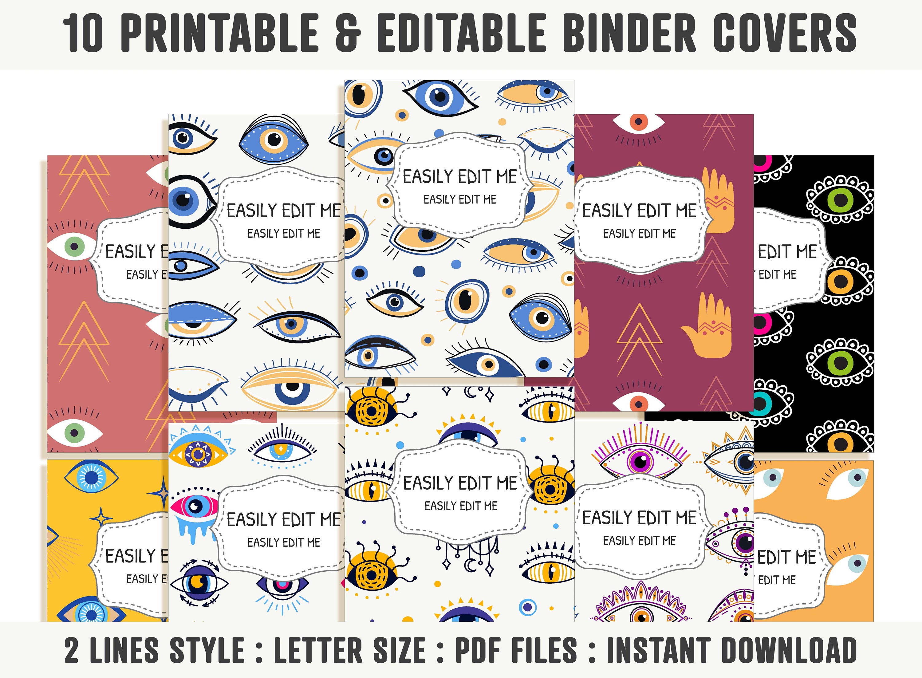 Eye Binder Cover Printable Editable, 10 Covers+spines, Binder Insert ...