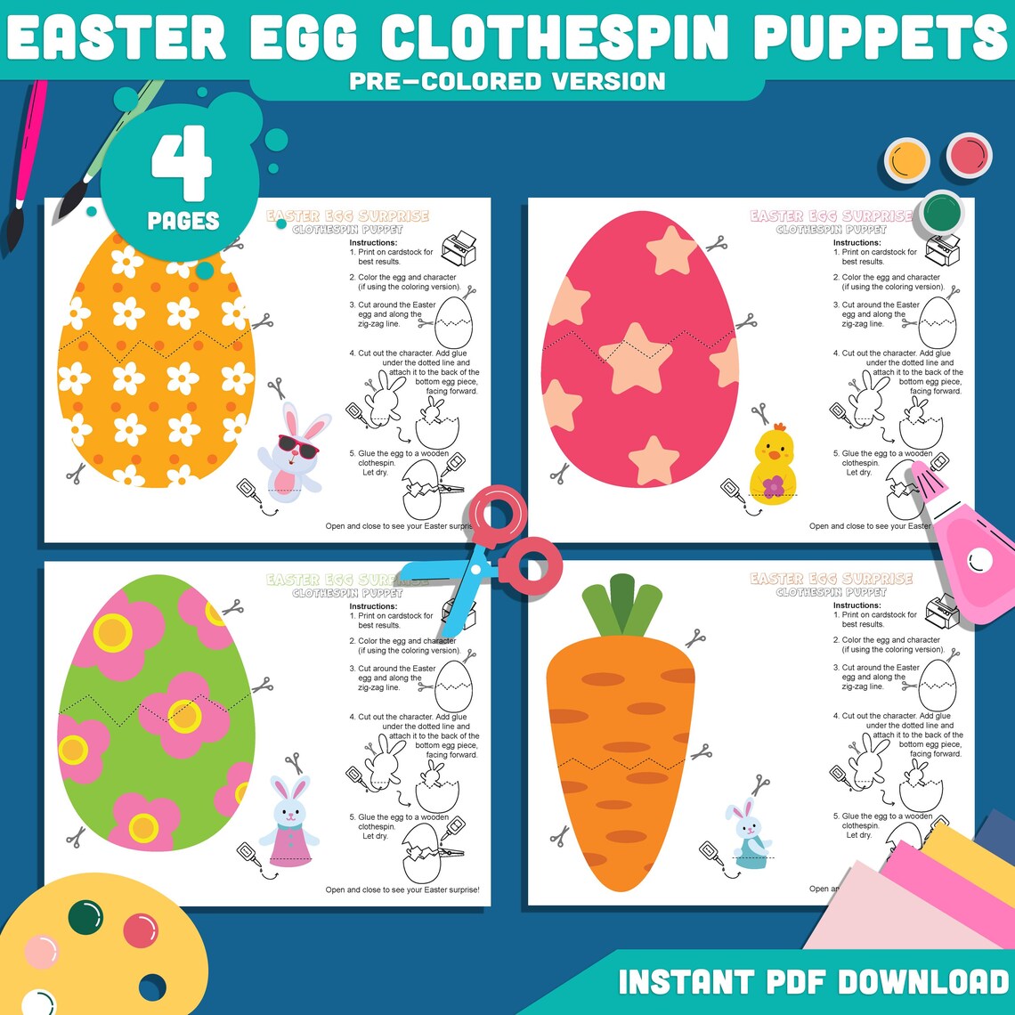 Easter Egg Clothespin Puppets Printable, Easter Surprise Craft ...