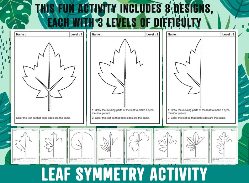 Leaf Symmetry Worksheet, Leaves Theme Lines of Symmetry Activity, 24 ...