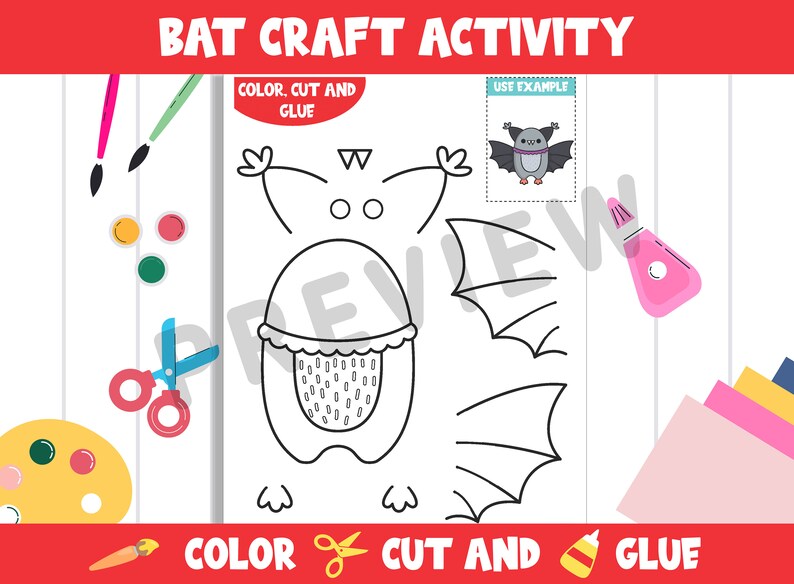 Halloween Bat Craft Activity - Color, Cut, and Glue for Prek to 2nd ...