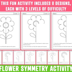 Flower Line of Symmetry, Spring/summer Flower Symmetry Activity, 24 ...