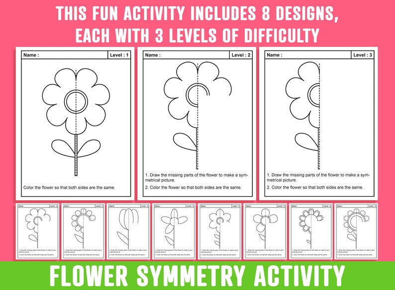 Flower Line of Symmetry, Spring/summer Flower Symmetry Activity, 24 ...