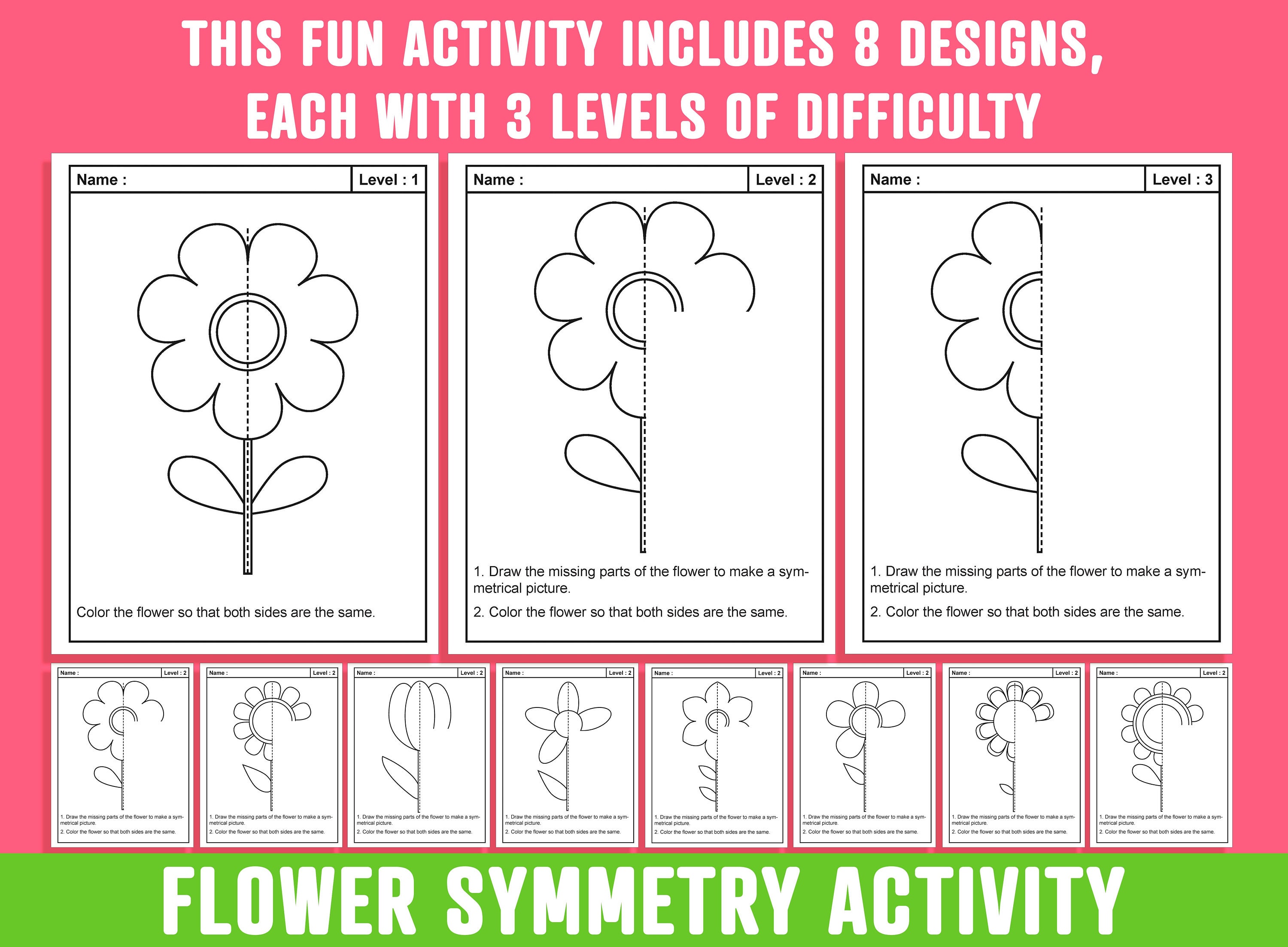 Flower Line of Symmetry, Spring/summer Flower Symmetry Activity, 24 ...