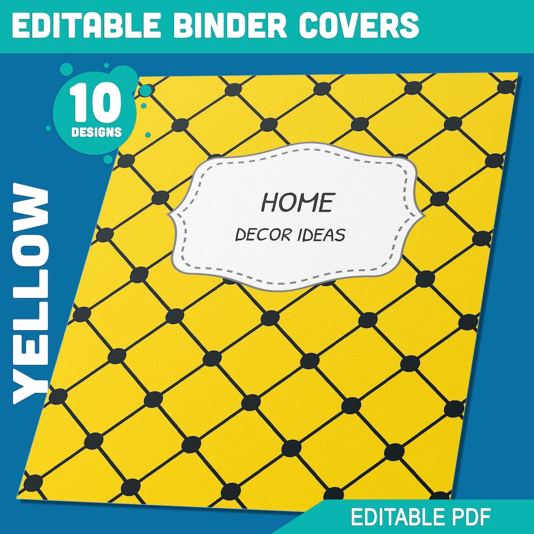 Yellow and Black Binder Cover, 10 Printable & Editable Binder Covers ...