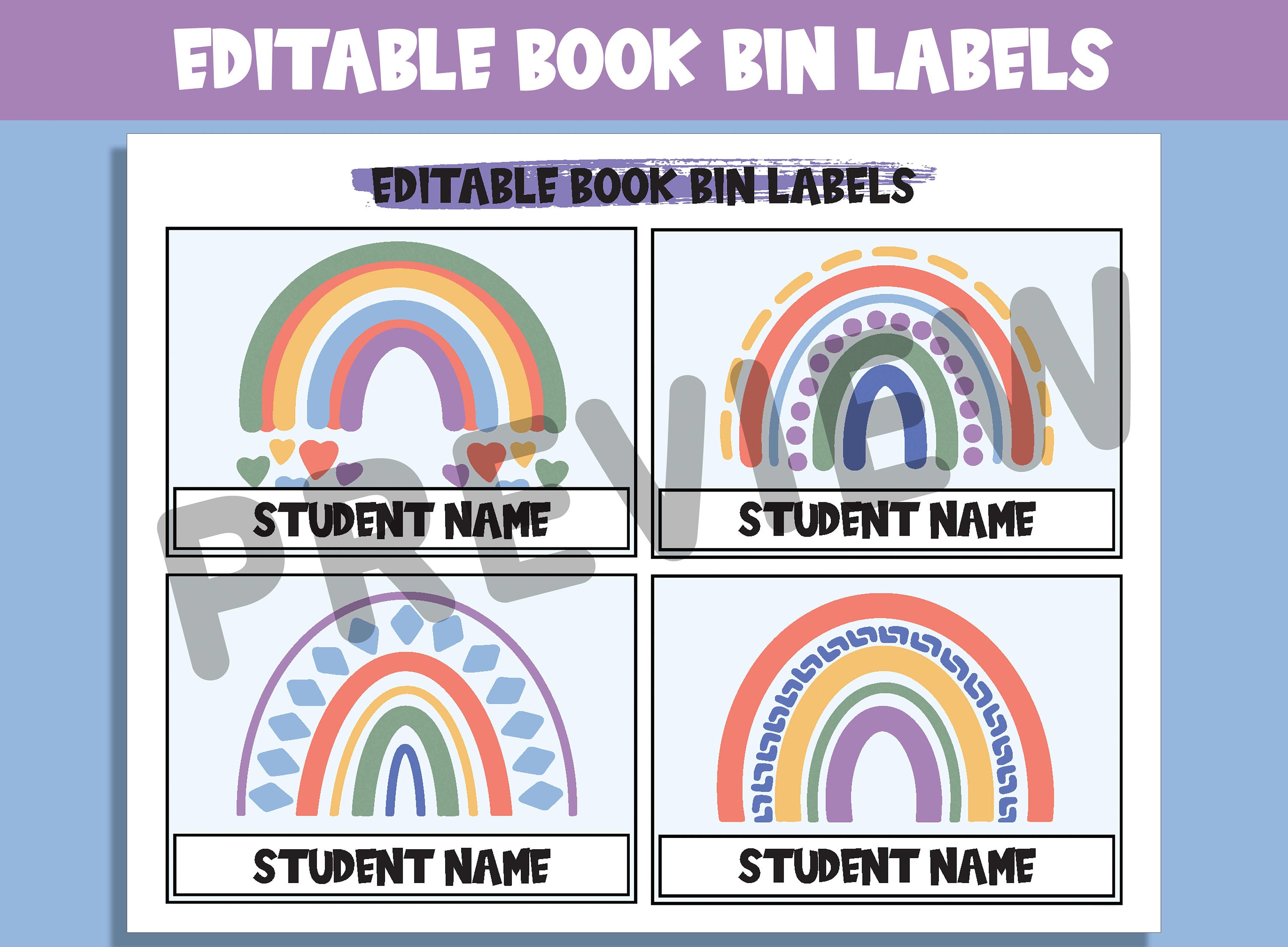 Editable Pastel Rainbow Book Bin Labels: 16 Customizable - Etsy