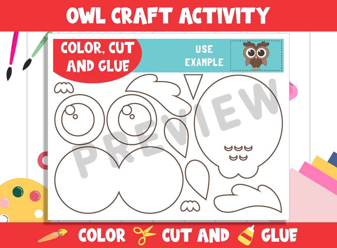 Cute Owl Craft Activity Color, Cut, and Glue for Prek to 2nd Grade, PDF ...