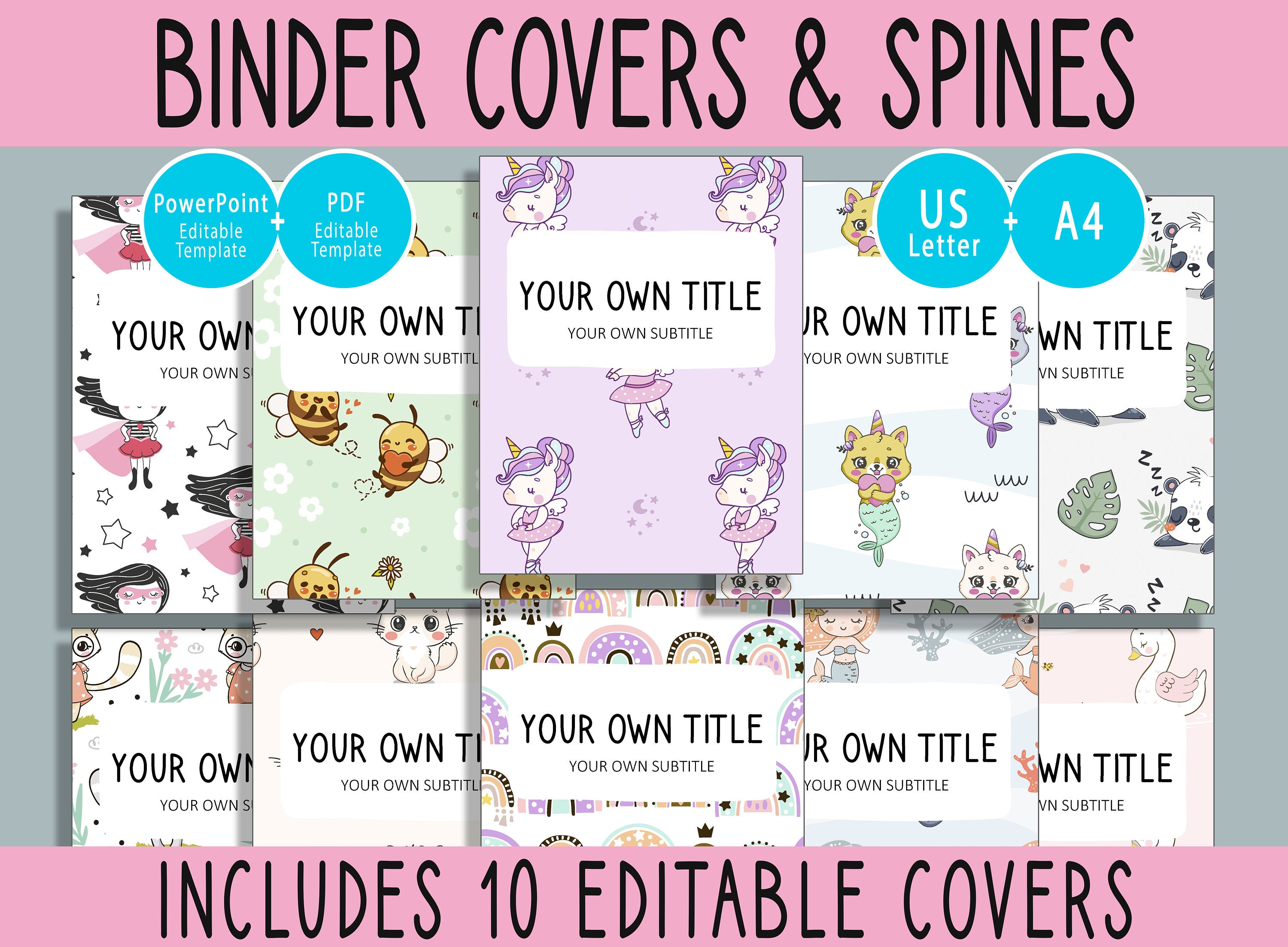 10 Editable Girls Binder Covers, Includes 1", 1.5", 2" Spines ...