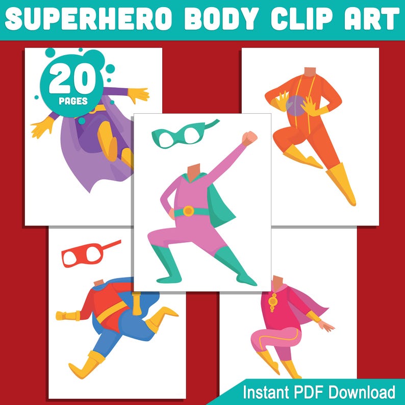 Superhero Body Cutout Clip Art: Add Your Own Face for a Customizable ...