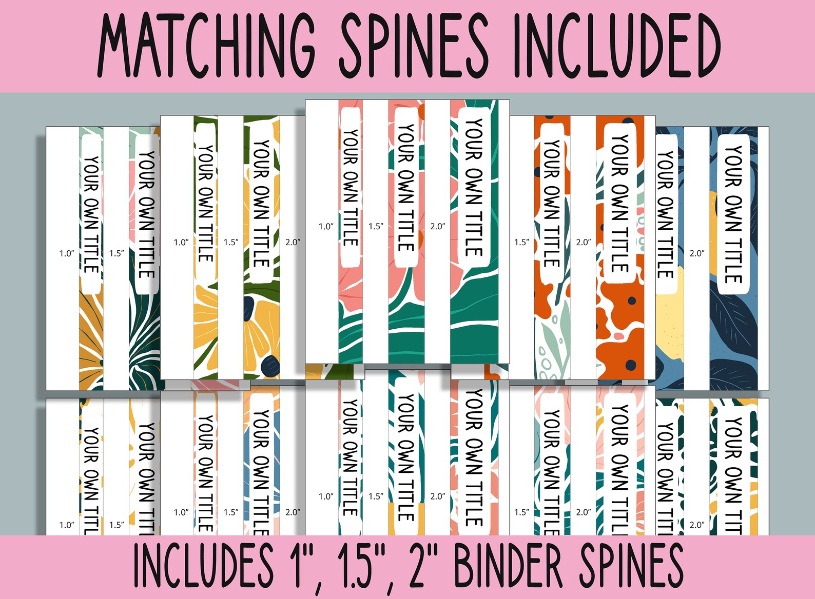 10 Editable Abstract Floral Binder Covers, Includes 1, 1.5, 2 Spines ...