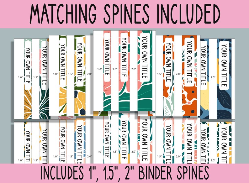 10 Editable Abstract Floral Binder Covers, Includes 1, 1.5, 2 Spines ...