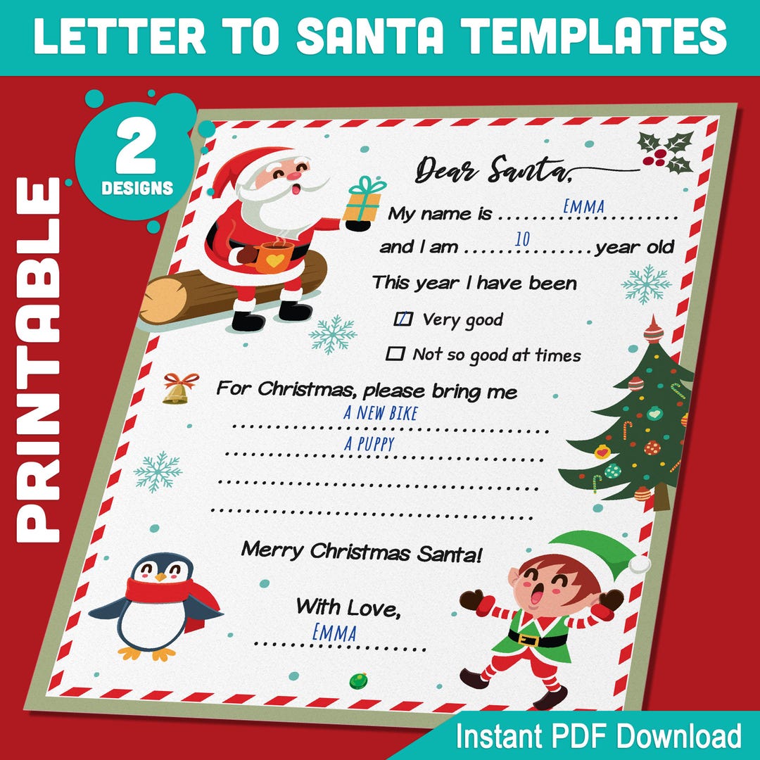 Santa Claus Letter Template for Kids: 2 Fill-in-the-blank Christmas ...