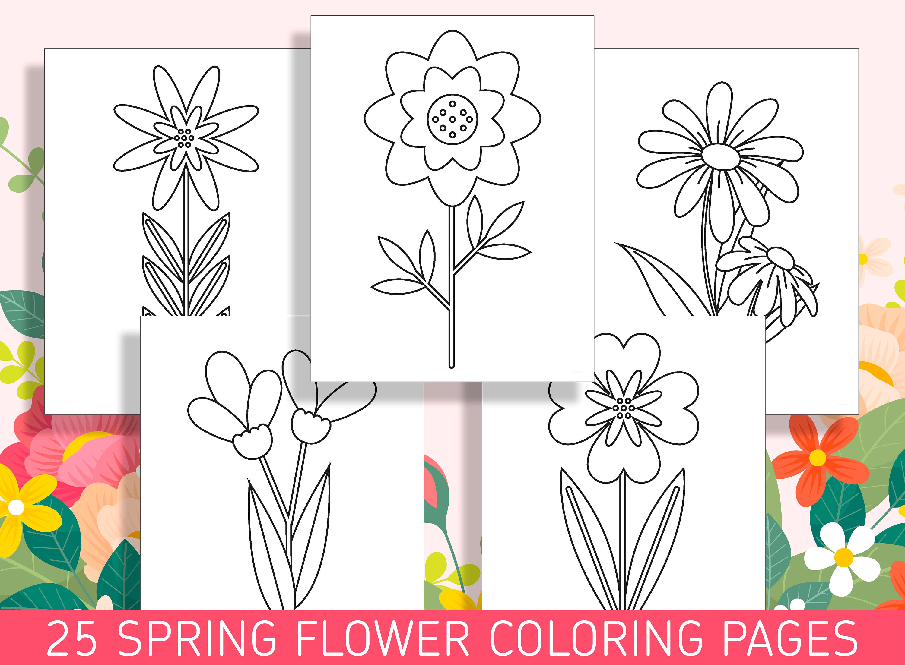 Spring Into Color: 25 Flower Coloring Sheets for Preschool and ...