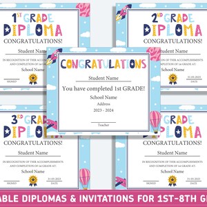 Editable 5th Grade Awards, 1st to 8th Grade Diploma, Certificate of ...