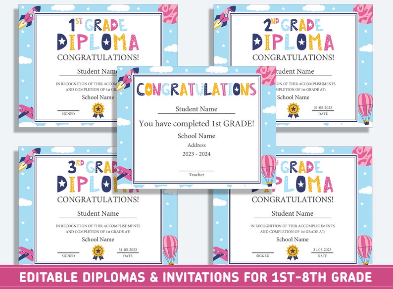 Editable 5th Grade Awards, 1st to 8th Grade Diploma, Certificate of ...