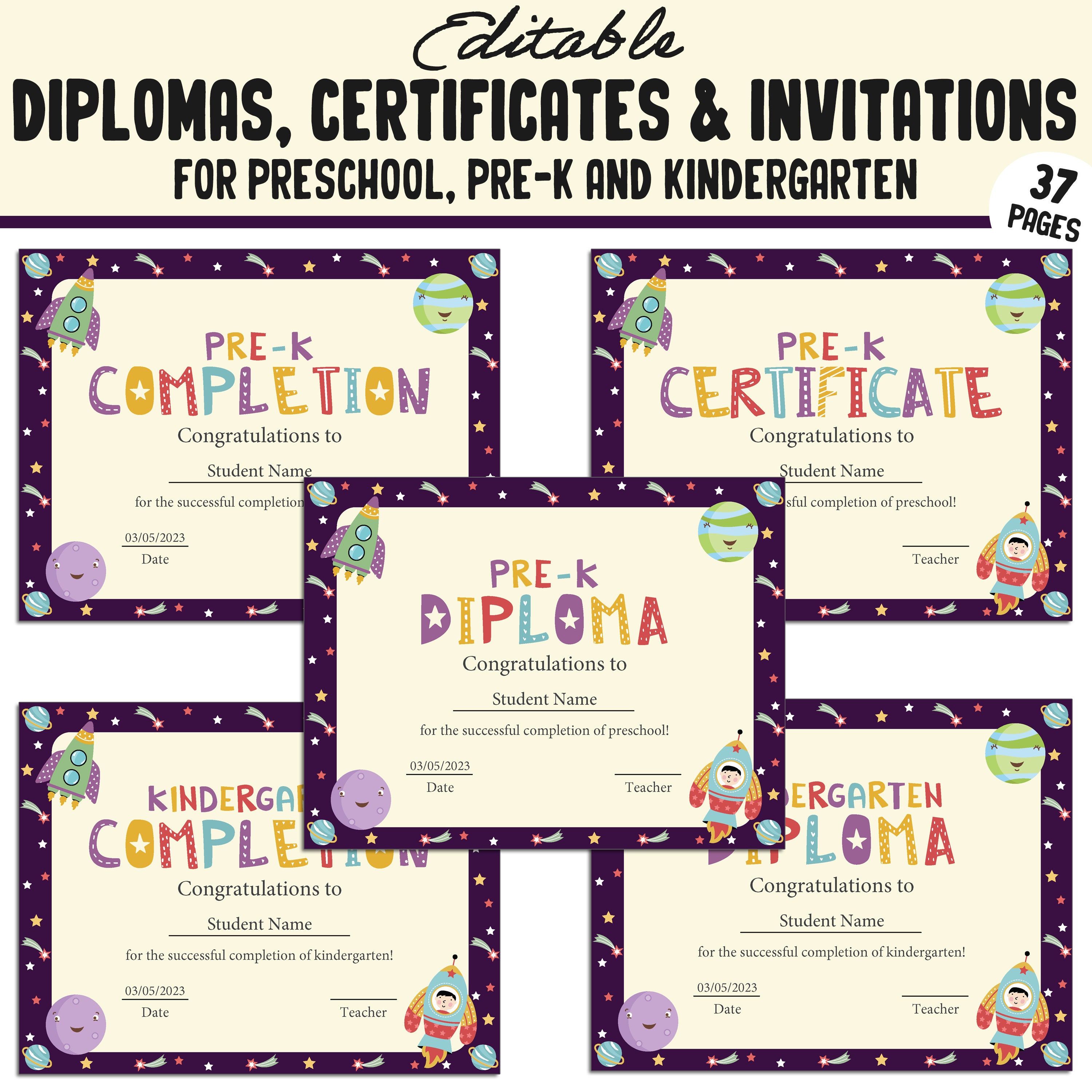 37 Editable Pre K Graduation Diploma, Preschool, Kindergarten ...