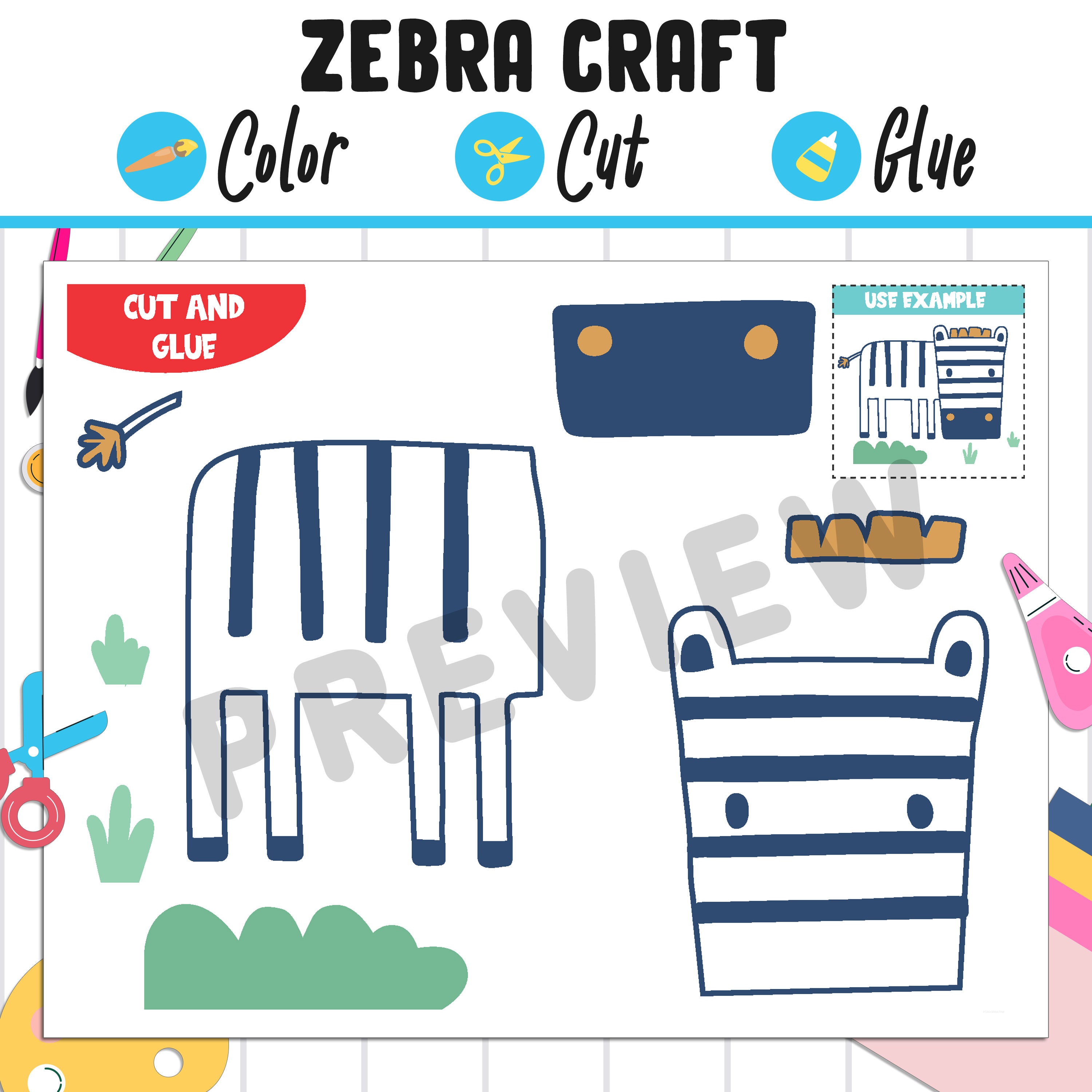 Simple Zebra Craft for Kids : Color, Cut, and Glue, a Fun Activity for ...