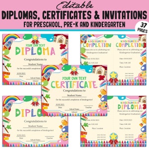 Editable Preschool, Pre-k, and Kindergarten Diplomas, Certificates, and ...