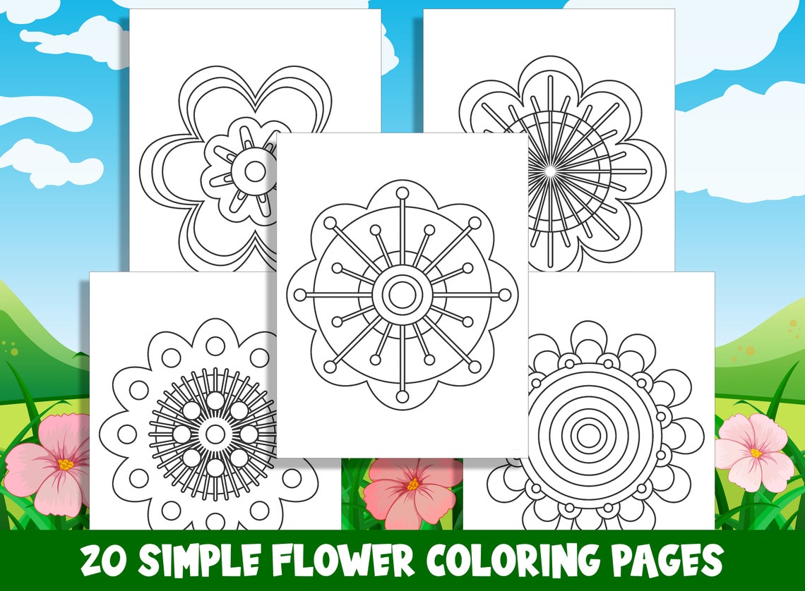 Simple Flower Mandala Coloring Pages for Kids, 20 Pages, PDF File ...