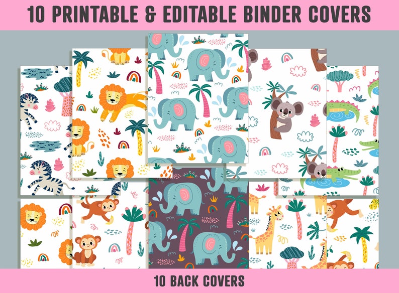 African Animals Binder Cover, 10 Printable & Editable Covers + Spines ...