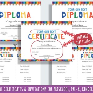 Preschool and Kindergarten Diploma, Certificate, and Invitation ...