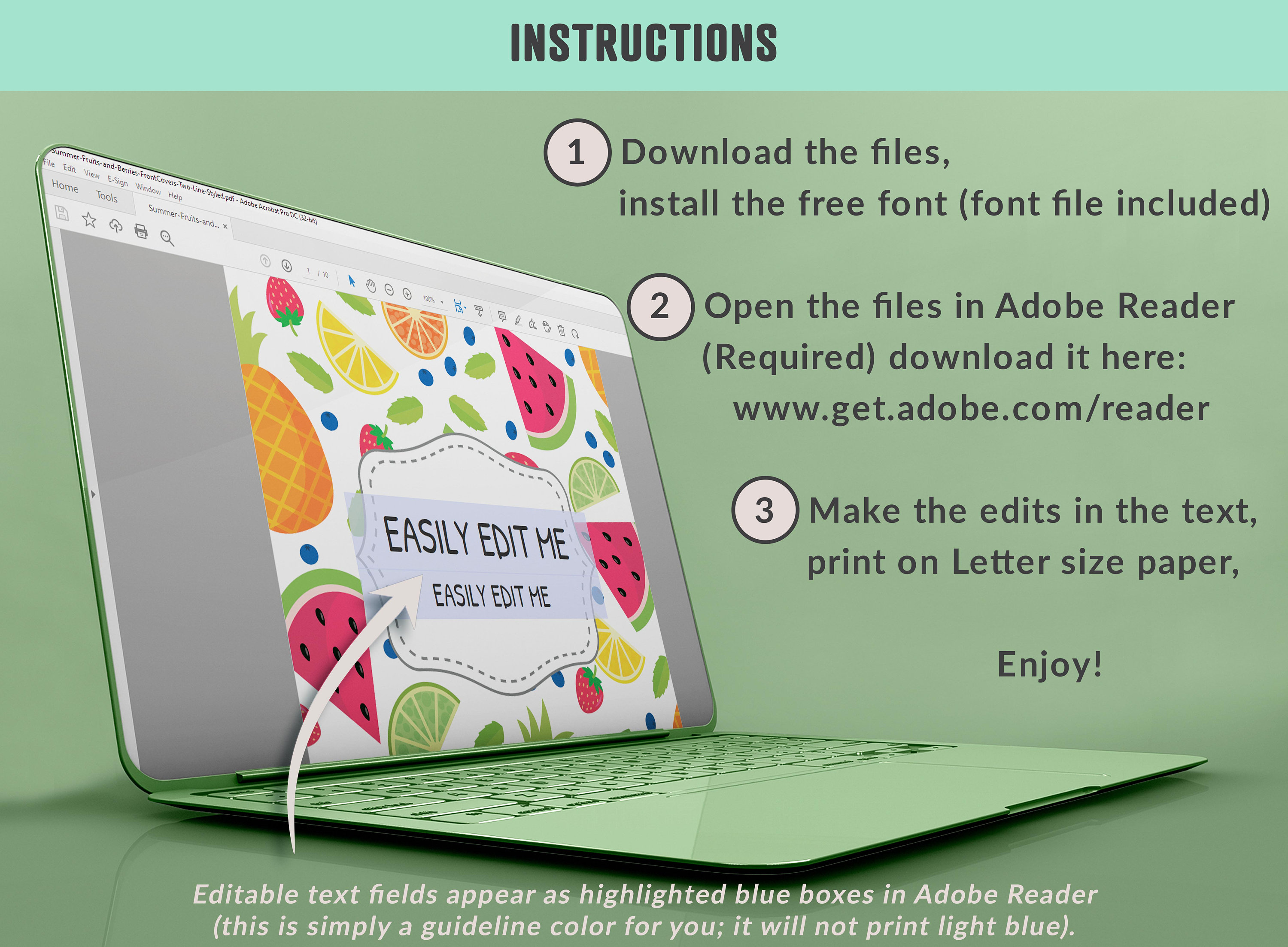 Summer Fruits and Berries Binder Cover, 10 Printable & Editable ...