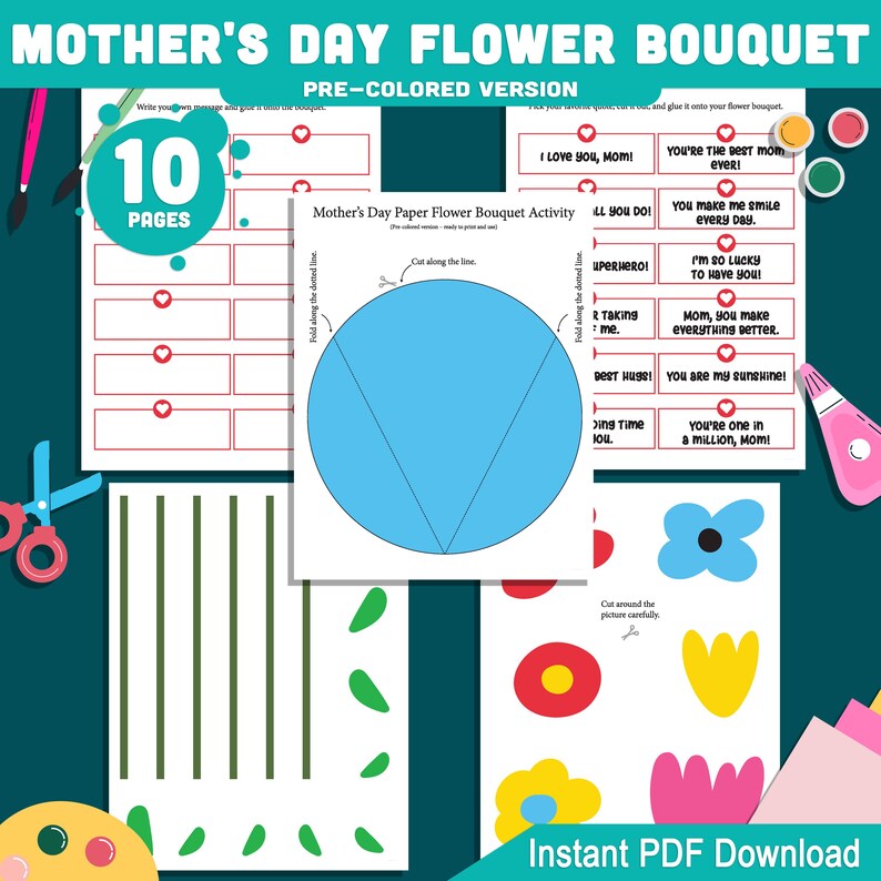 Mother's Day Paper Flower Bouquet Craft – 10-page Printable With Pre ...