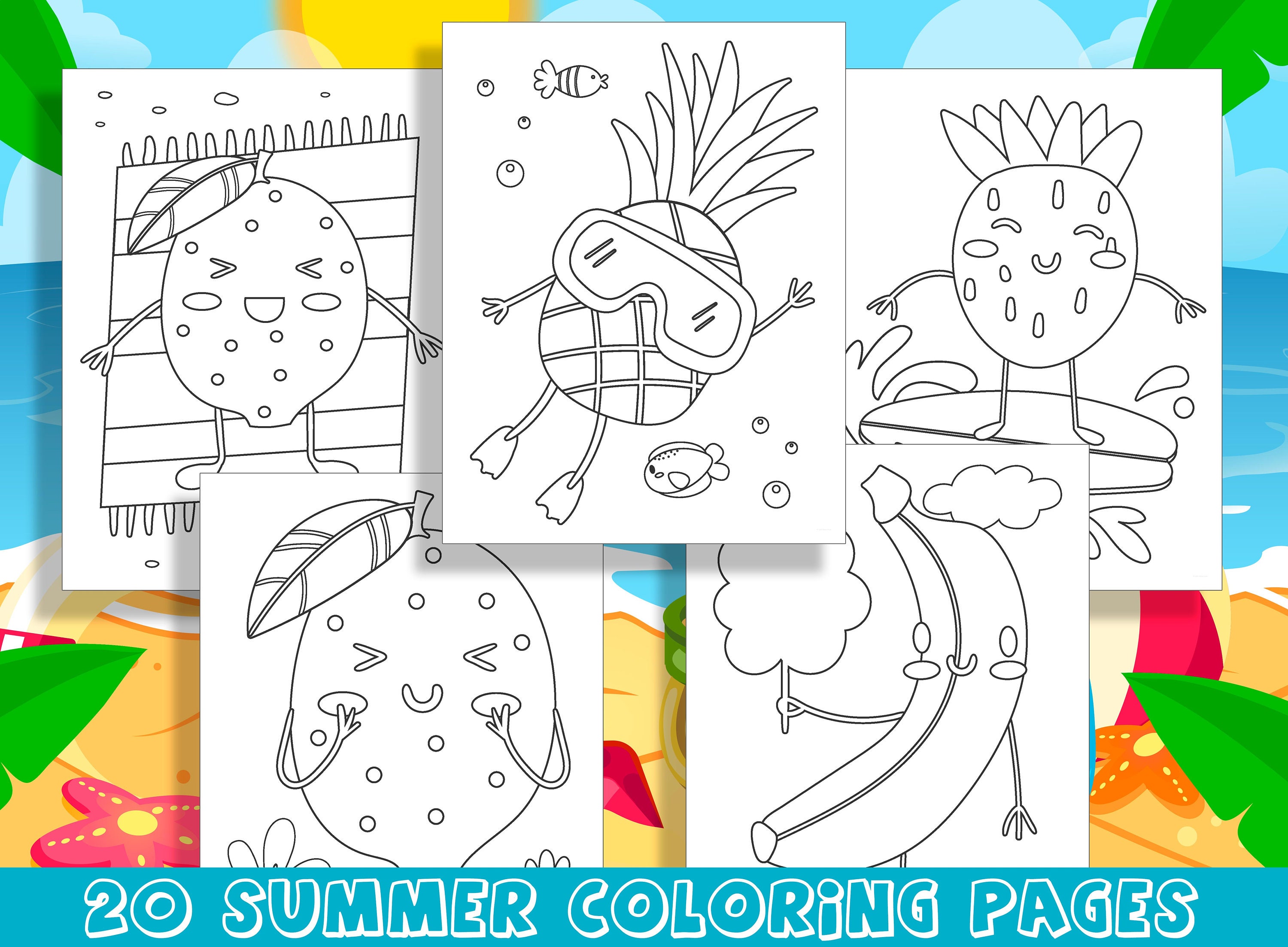 Summer Fun Character Coloring Pages: 20 Playful Designs for - Etsy