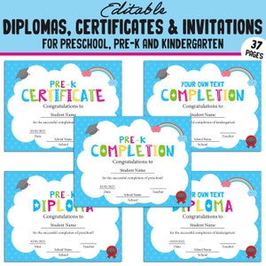 37 Editable Pre-k, Preschool, and Kindergarten Diplomas, Certificates ...