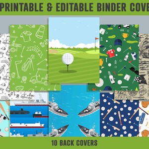 Golf, Marine and Baseball Binder Cover, 10 Printable & Editable Binder ...