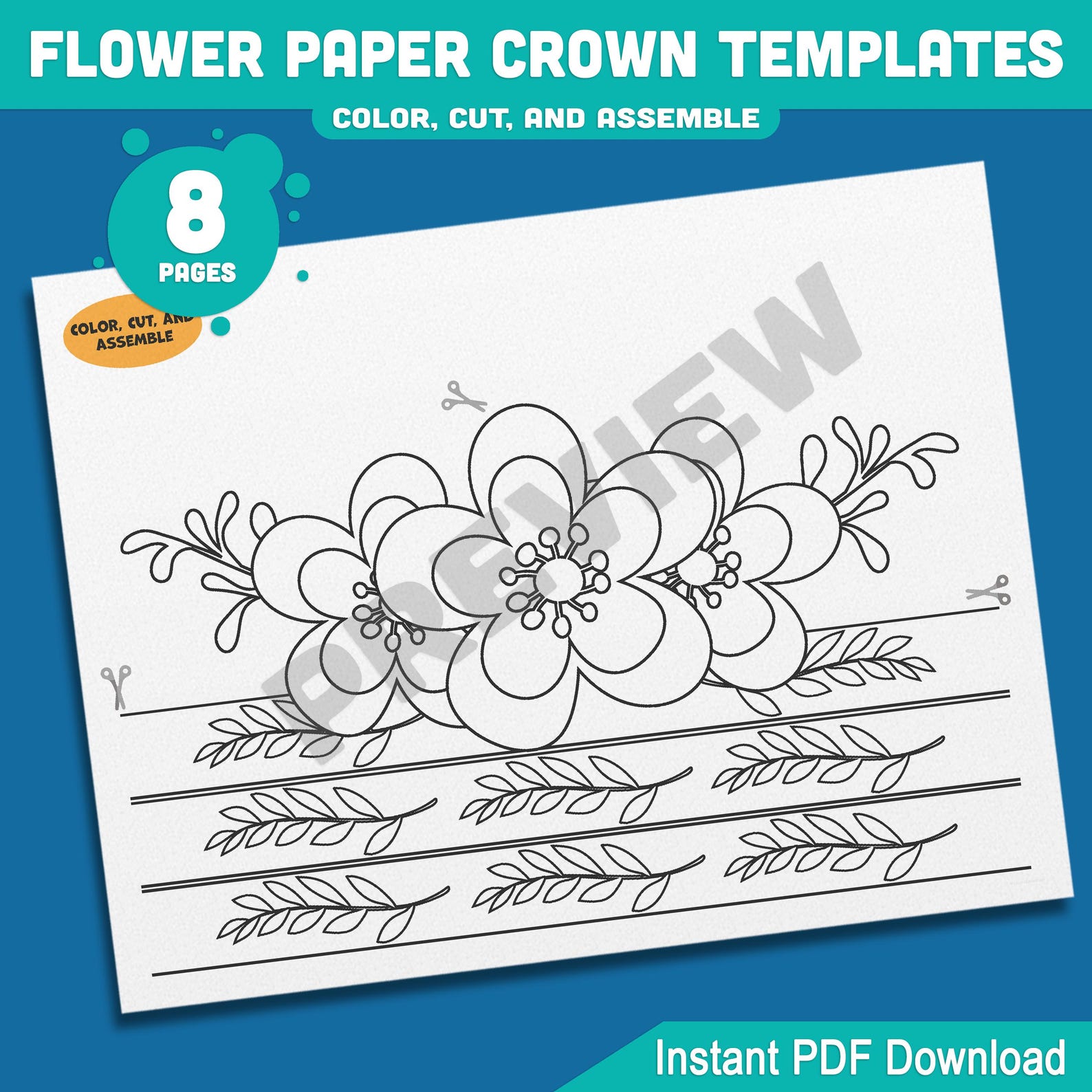 Flower Paper Crown Templates, Printable Spring Headband, 8 Pages, 4 ...