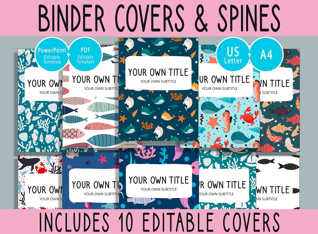 10 Editable Sea Animals Binder Covers Includes 1 - Etsy