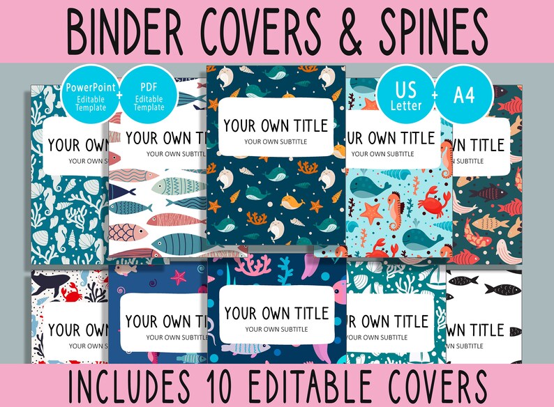 10 Editable Sea Animals Binder Covers Includes 1 - Etsy