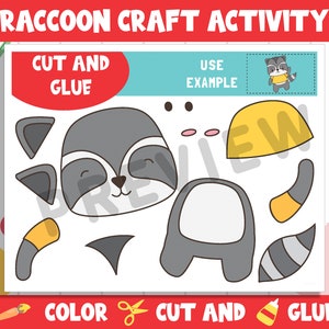 Cute Raccoon Craft Activity - Color, Cut, and Glue for Prek to 2nd ...