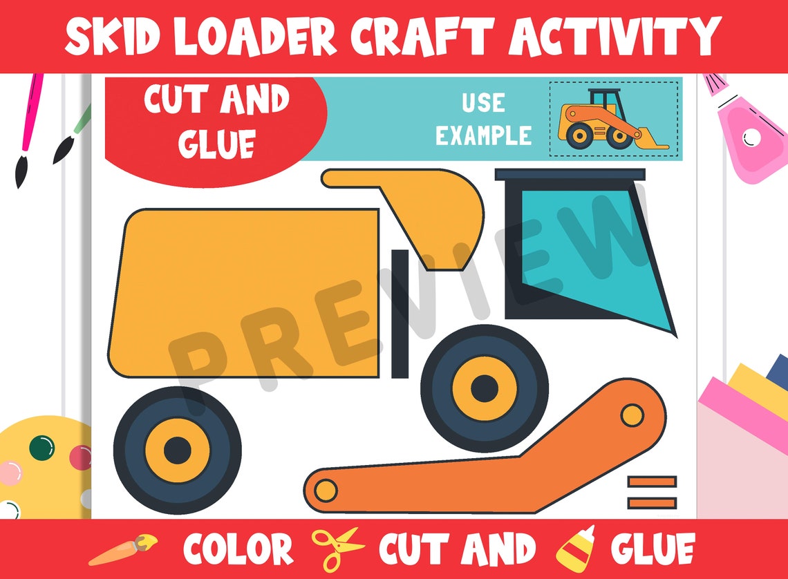 Skid Loader Craft Activity Color Cut and Glue for Prek to - Etsy