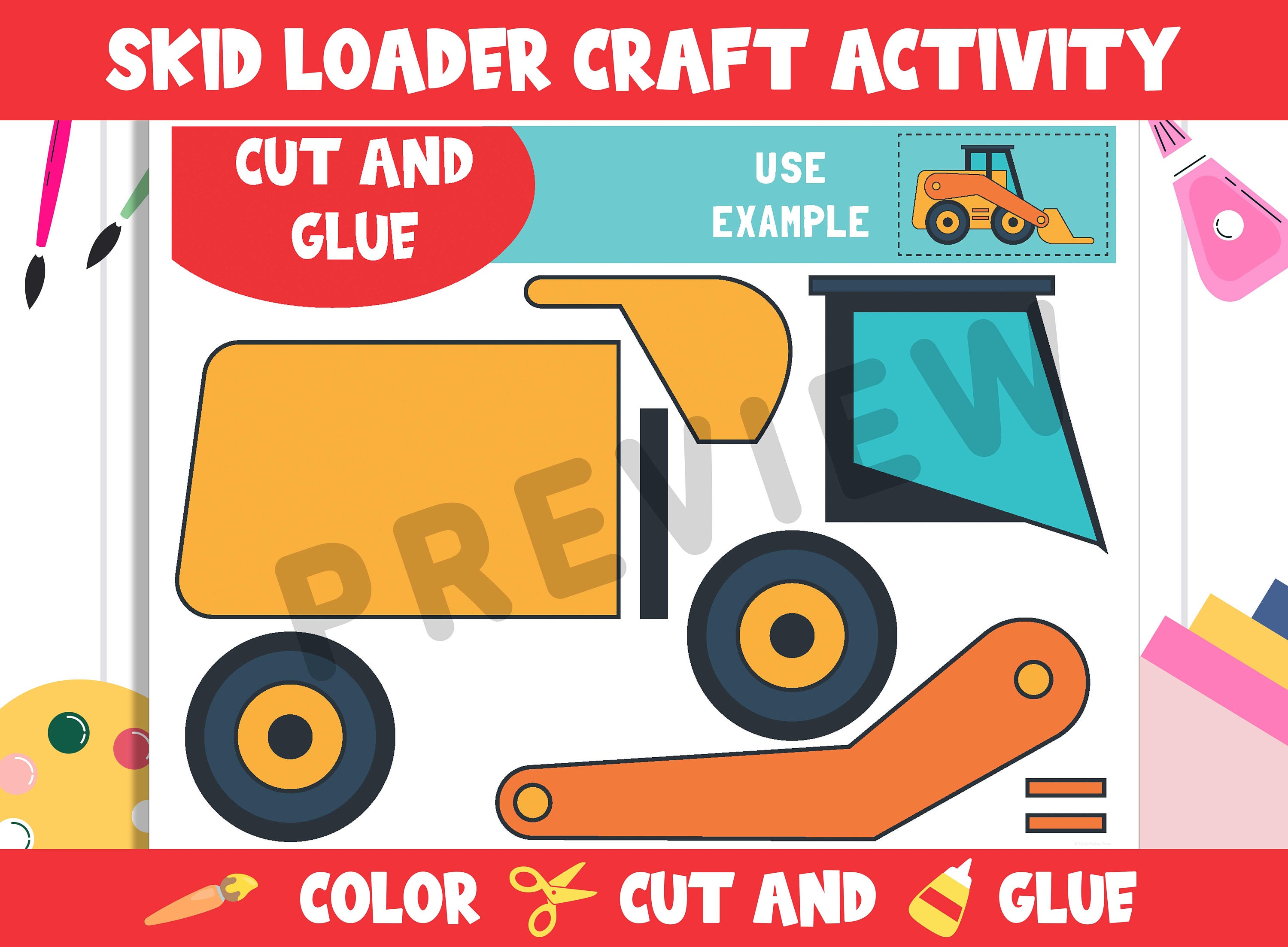 Skid Loader Craft Activity Color, Cut, and Glue for Prek to 2nd Grade ...