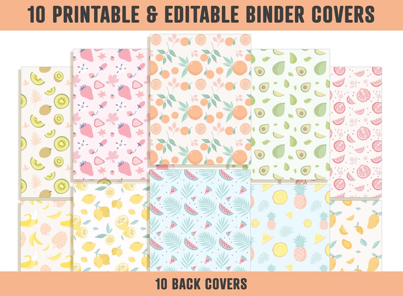 Tropical Fruits and Berries Binder Cover, 10 Printable & Editable ...