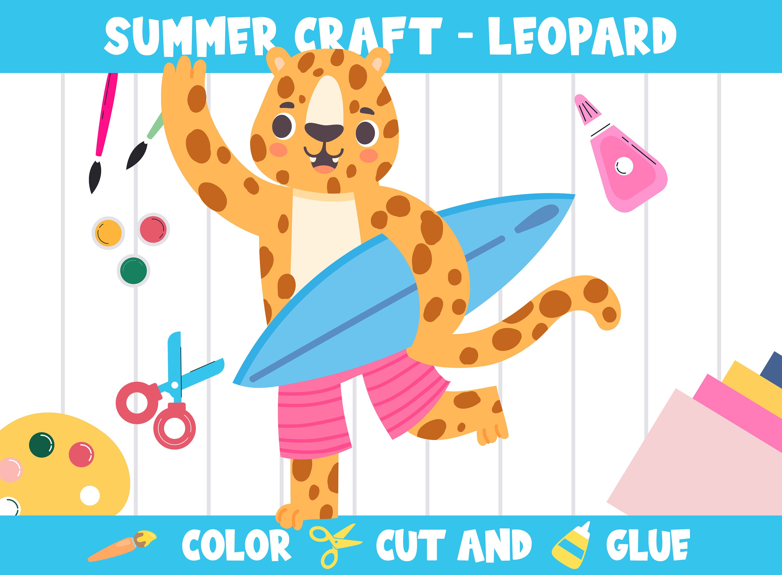Summer Craft Activity: Leopard - Color, Cut, and Glue for Prek to 2nd ...