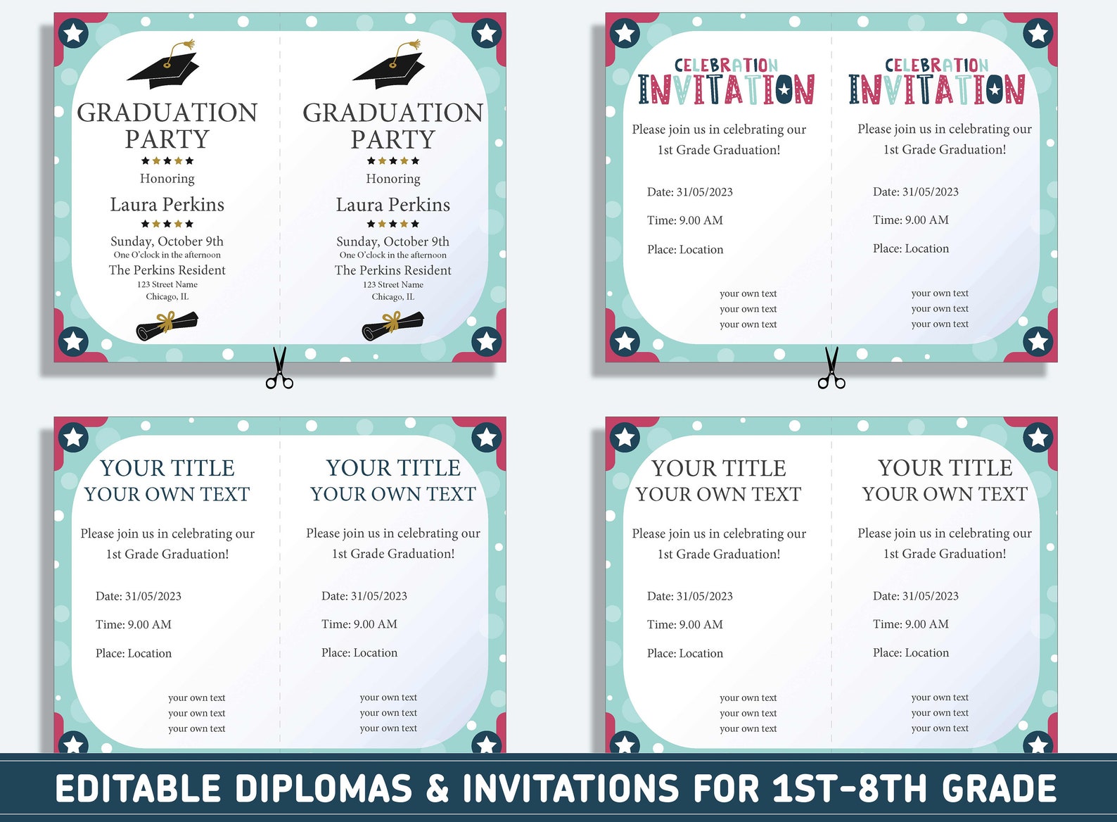 Editable First Grade Awards, 1st to 8th Grade Diploma, Certificate of ...