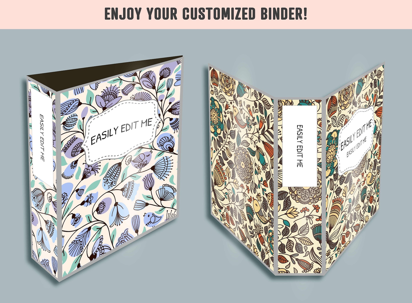 Flower and Birds Binder Cover, 10 Printable & Editable Binder Covers ...