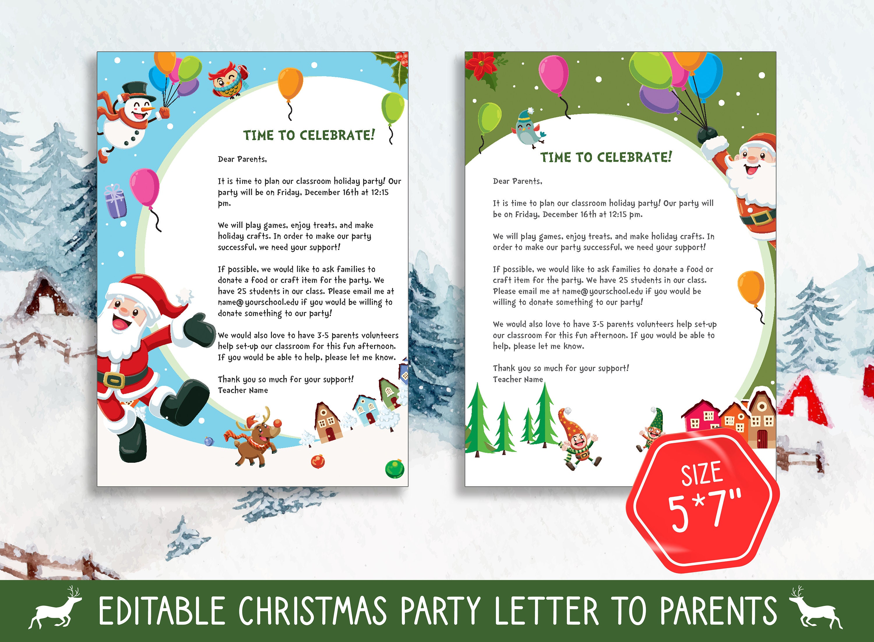 Editable Christmas Party Letter to Parents and Invitations 2 Designs, 2 ...