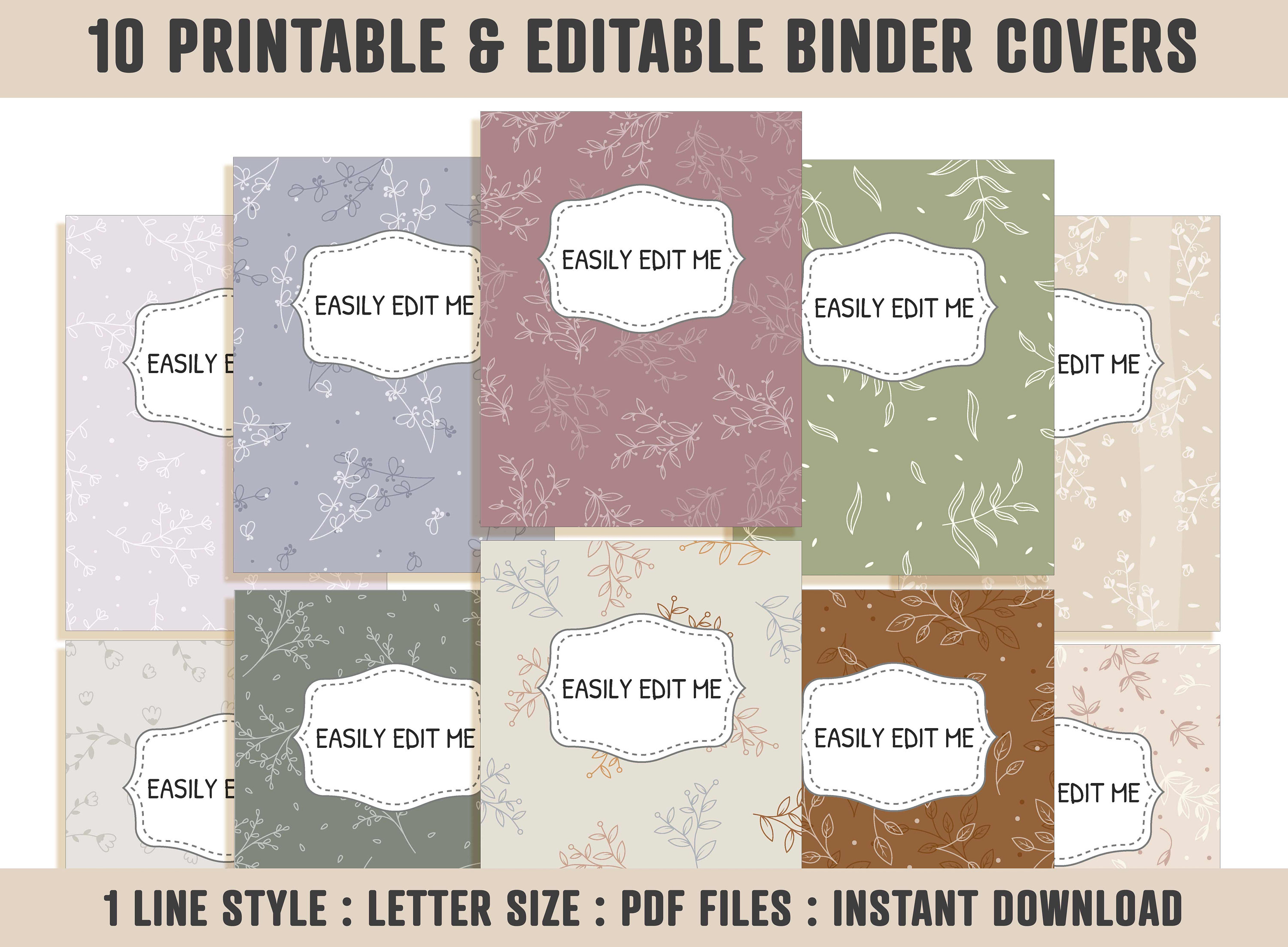 Floral Binder Cover 10 Printable & Editable Binder - Etsy
