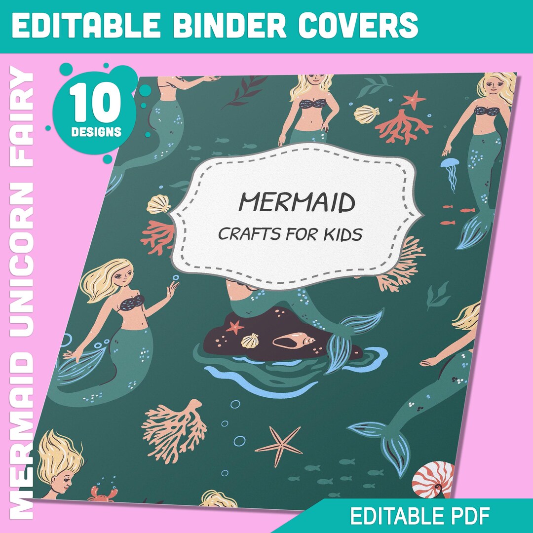 Mermaid Unicorn Fairy Binder Cover, 10 Printable/editable Binder Covers ...