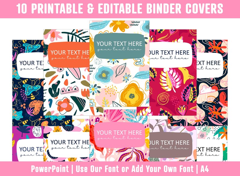 Powerpoint Binder Covers, 10 Printable/editable Abstract Floral Covers ...