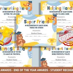 Editable Superlative Awards, End of the Year Classroom Awards, Student ...