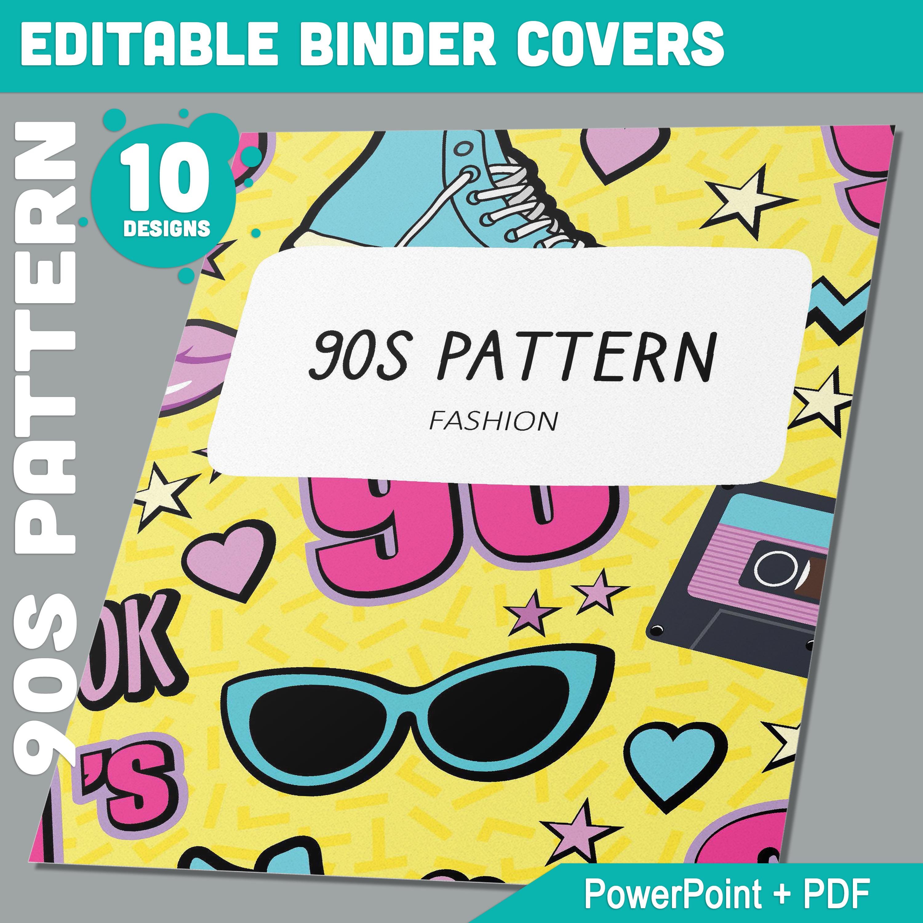 10 Editable 90s Pattern Binder Covers, Includes 1, 1.5, 2" Spines ...