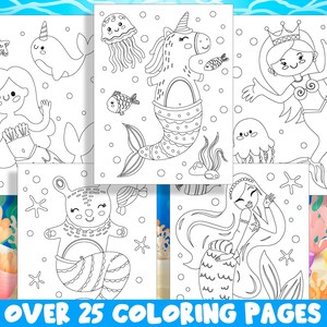 Mermaid Coloring Book, 25 Printable Beautiful Mermaid Coloring Pages ...