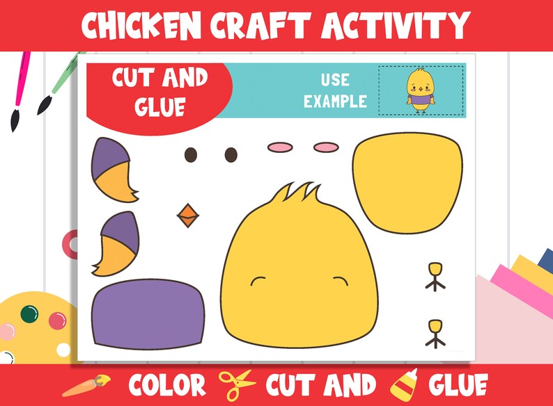 Cute Chicken Craft Activity - Color, Cut, and Glue for Prek to 2nd ...