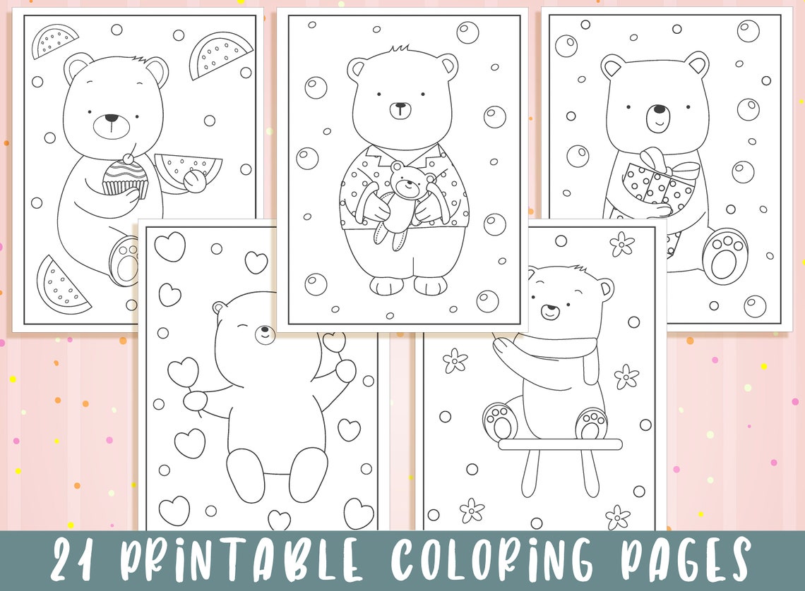 Bear Coloring Pages 21 Printable Bear Coloring Pages for - Etsy